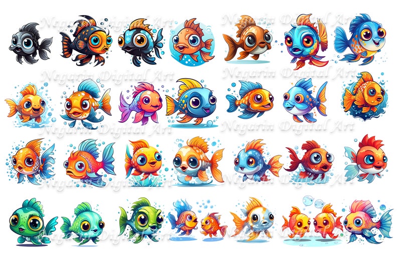 Watercolor Cute Little Fish Clipart, Digital Download, Underwater ...