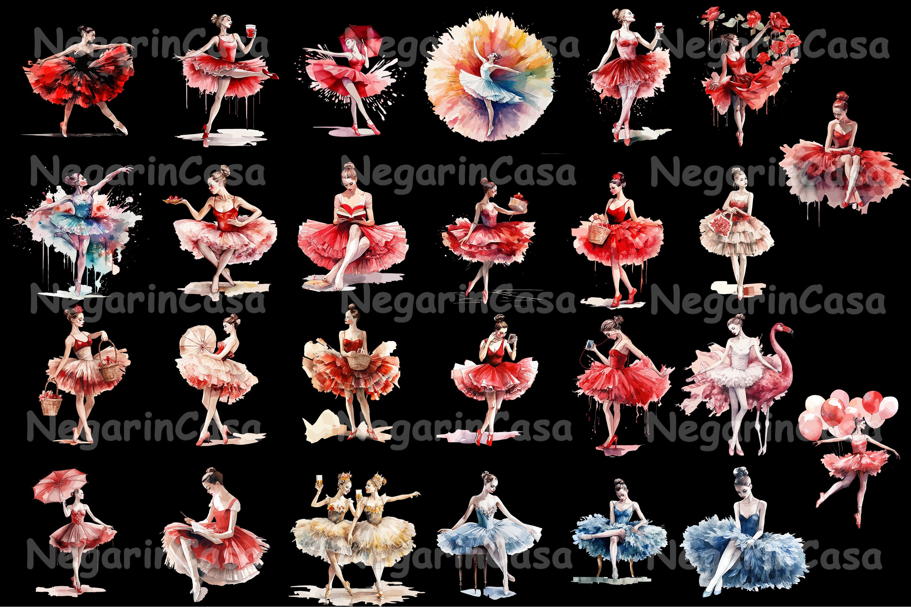 Elegant Watercolor Ballerina Clipart Digital Download, Ballet Dancer ...