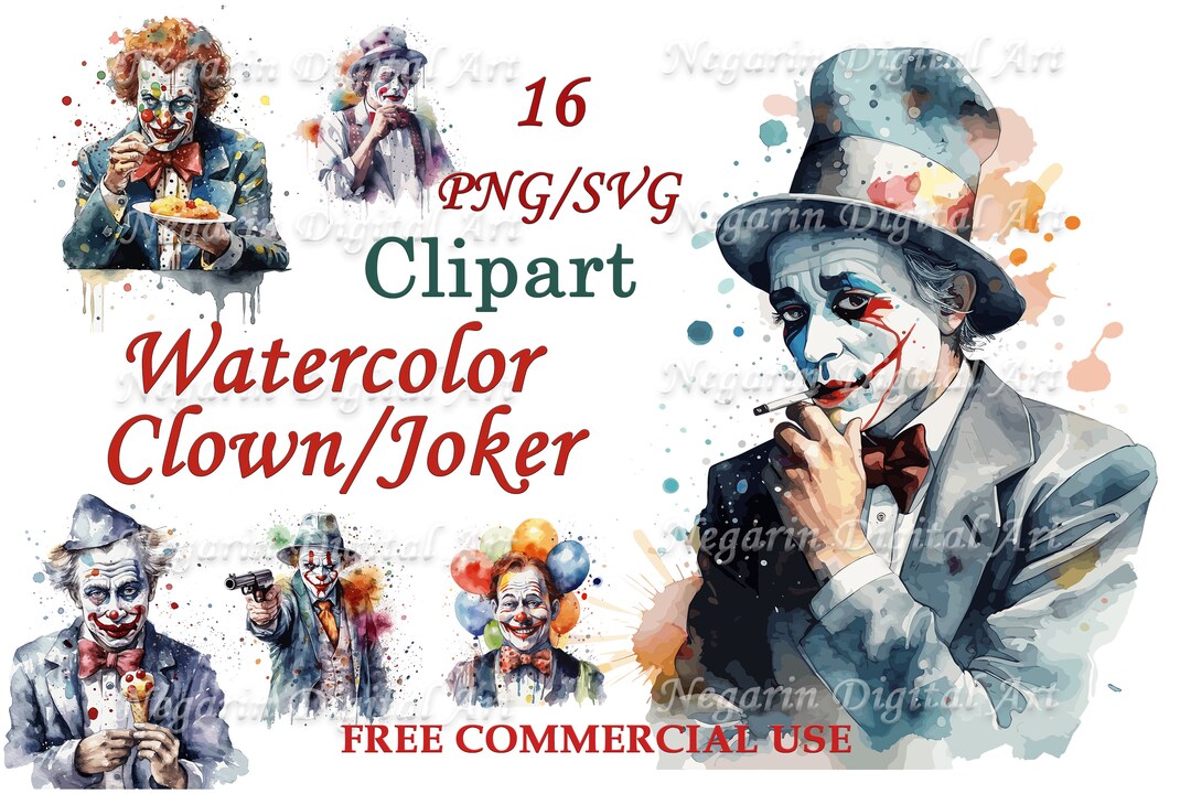 Watercolor Scary Clownjoker Scary Joker Clipart Watercolor Scary Clown Clipart Scary Clown