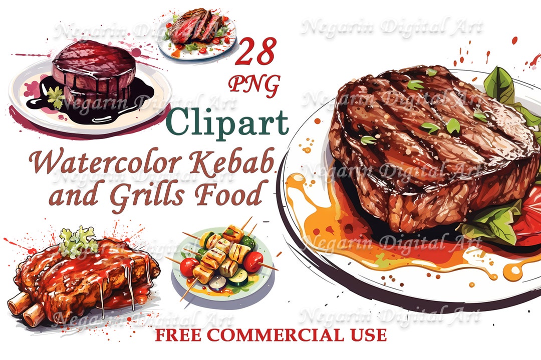 Watercolor Kebab and Grills Food Clipart, Digital Download, Food ...