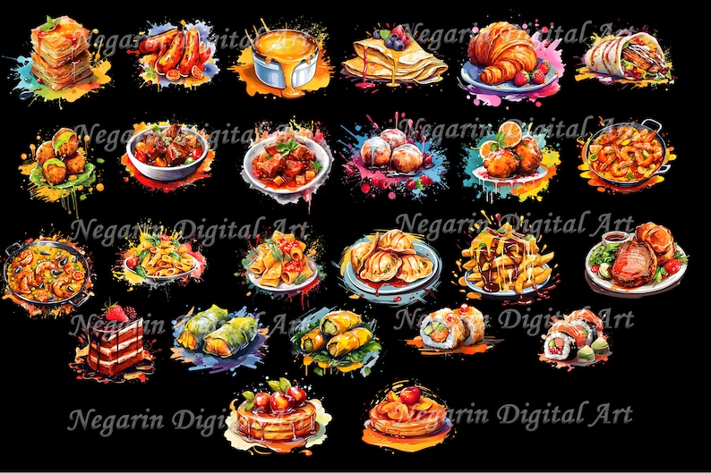 World Food Clipart – Watercolor Global Cuisine PNG Set, Kitchen Art - Etsy