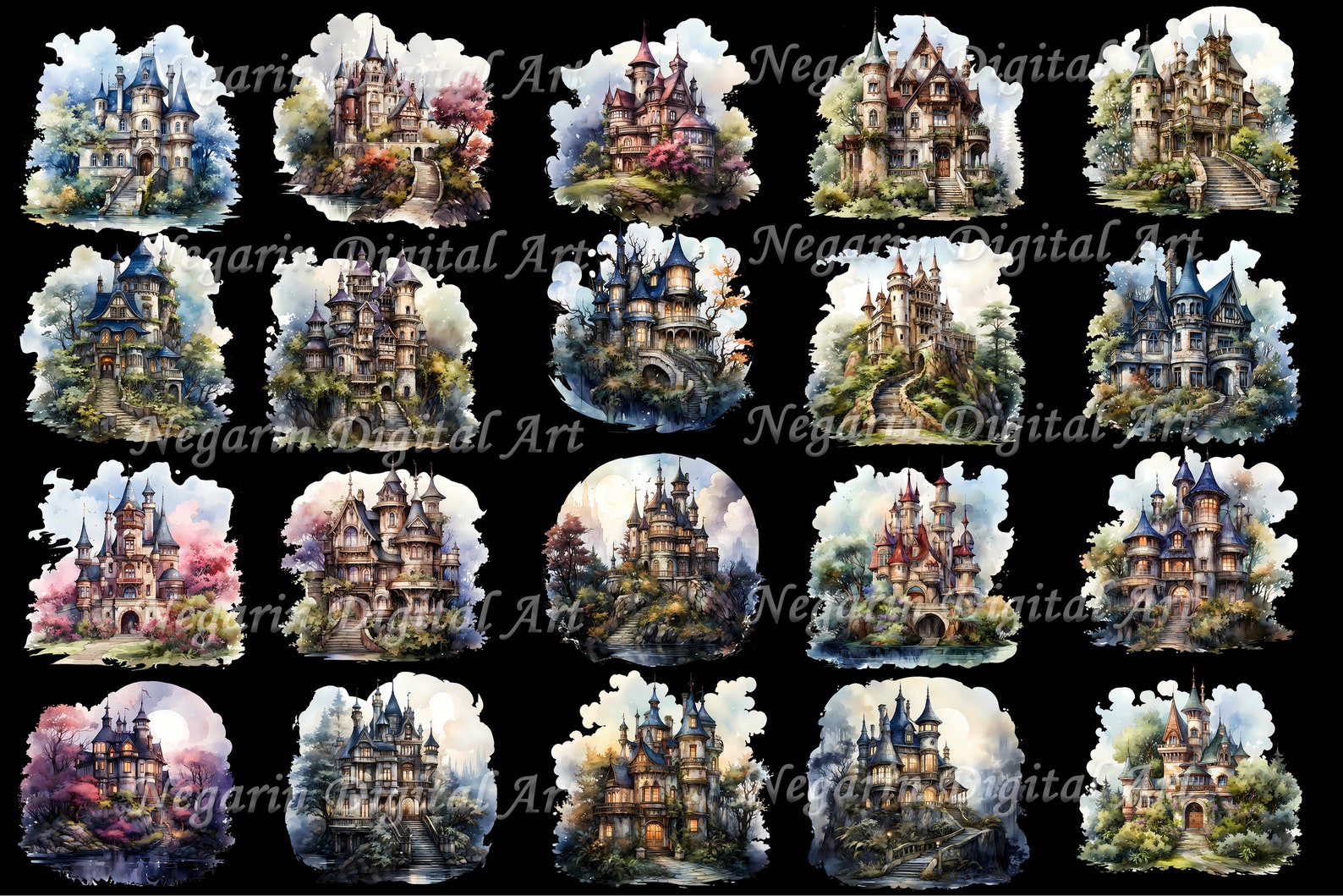 Watercolor Fantasy Castle Clipart, Digital Download, Fairytale ...