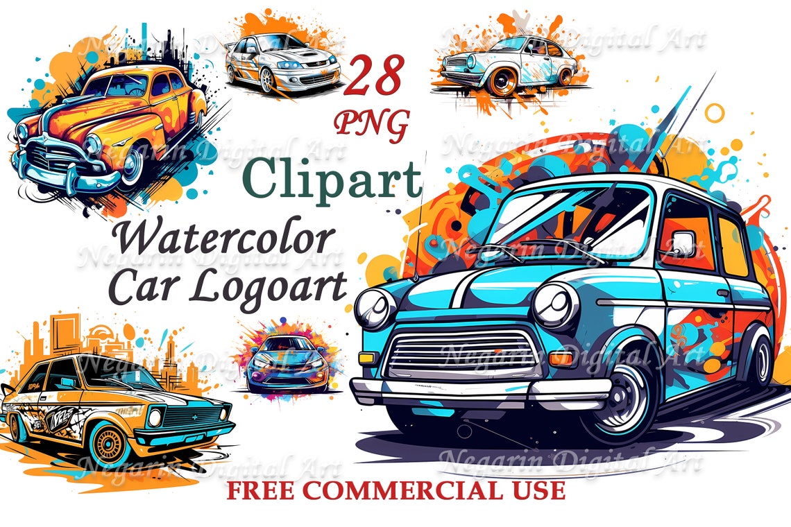 Watercolor Car Logo Art Clipart Digital Download Car - Etsy