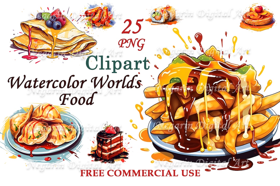 World Food Clipart – Watercolor Global Cuisine PNG Set, Kitchen Art - Etsy