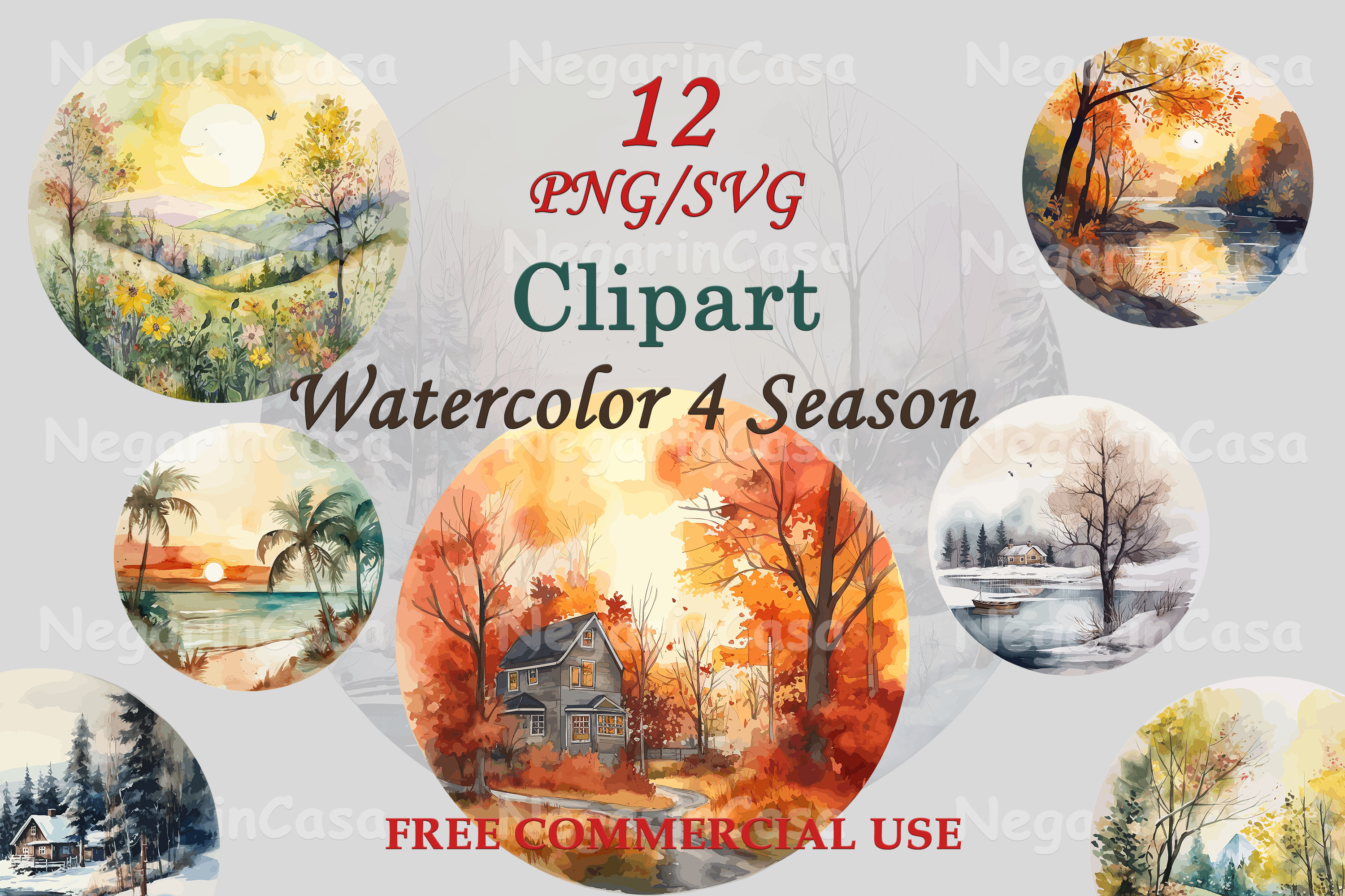 Four Seasons Clipart – Watercolor Spring Summer Fall Winter PNG Set - Etsy