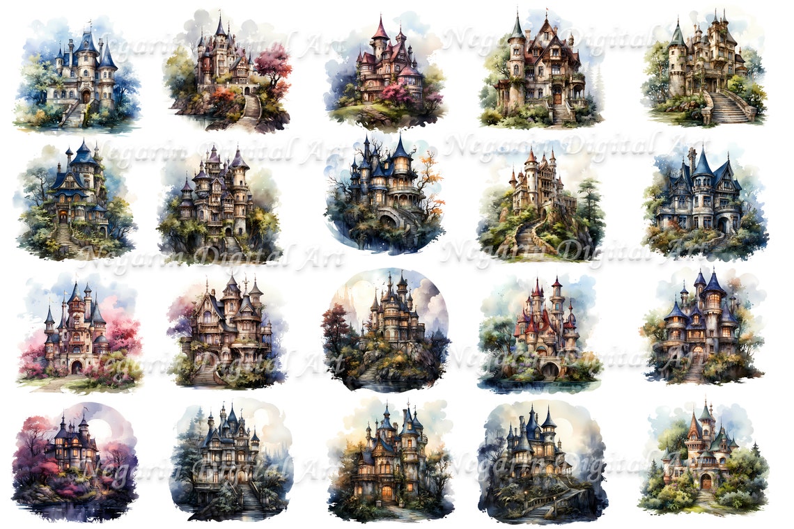 Watercolor Fantasy Castle Clipart, Digital Download, Fairytale ...
