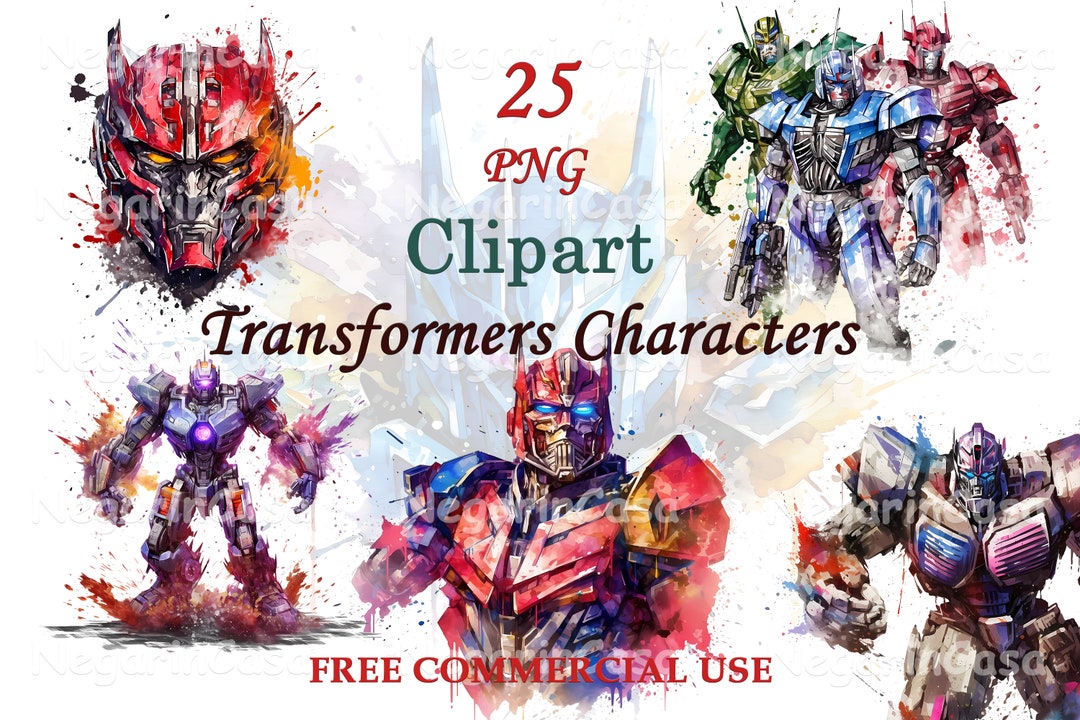 Watercolor Transformers Clipart: 25 PNG Character Graphics (digital ...