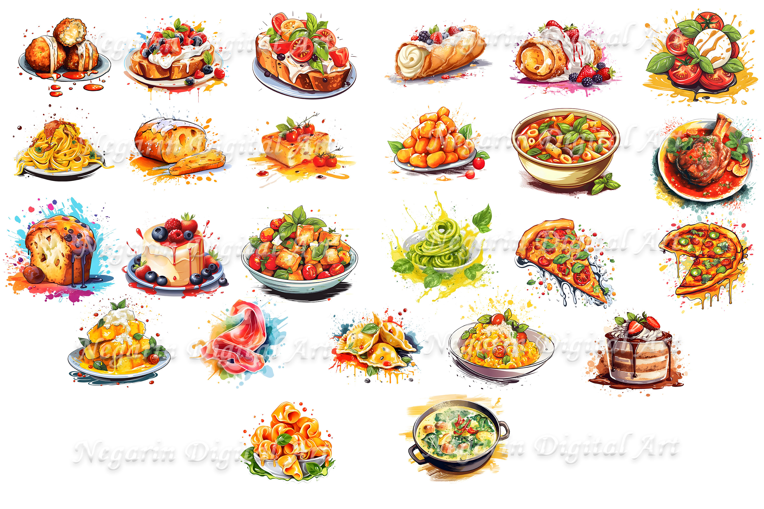 Italian Food Clipart – Watercolor PNG for Menu & Kitchen Art - Etsy