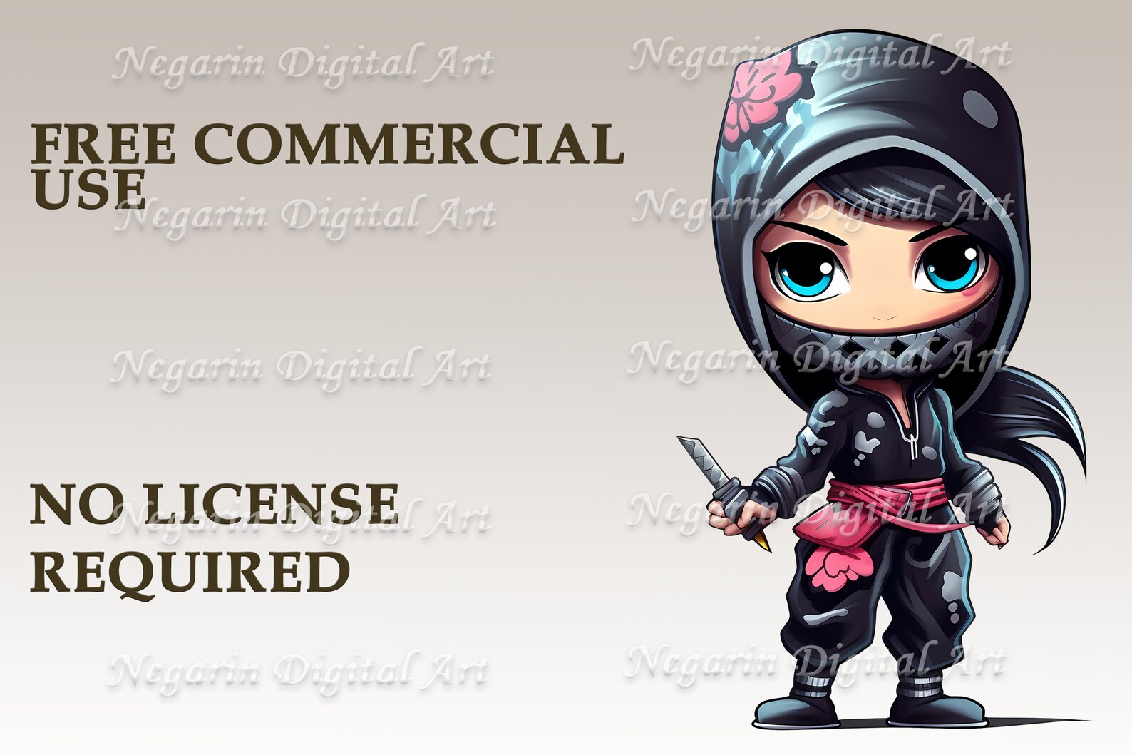 Watercolor Cute Ninja Girl Wall Art Print, Digital Download, Nursery ...