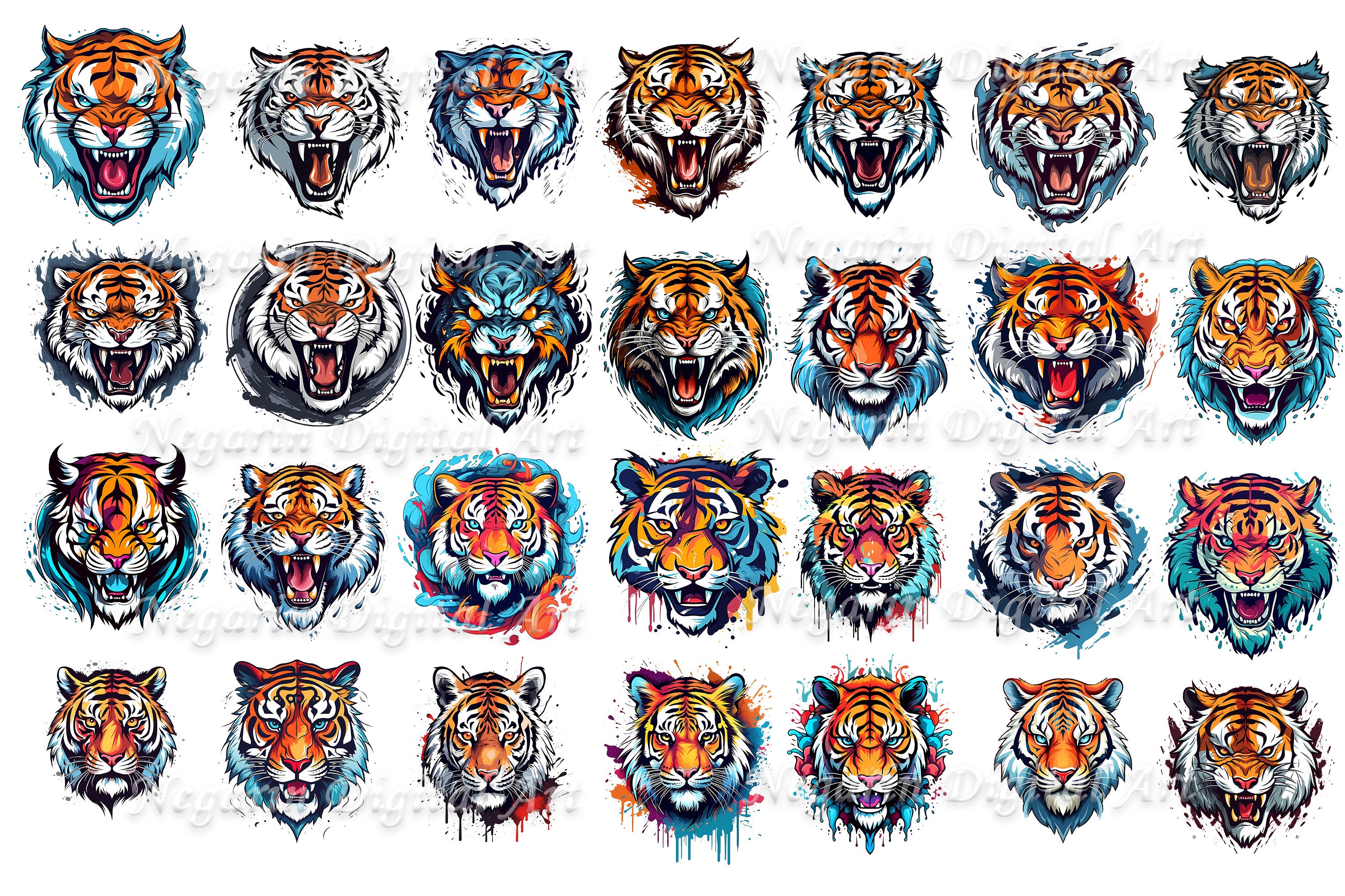 Watercolor Tiger Logoart Clipart Digital Download Tiger - Etsy