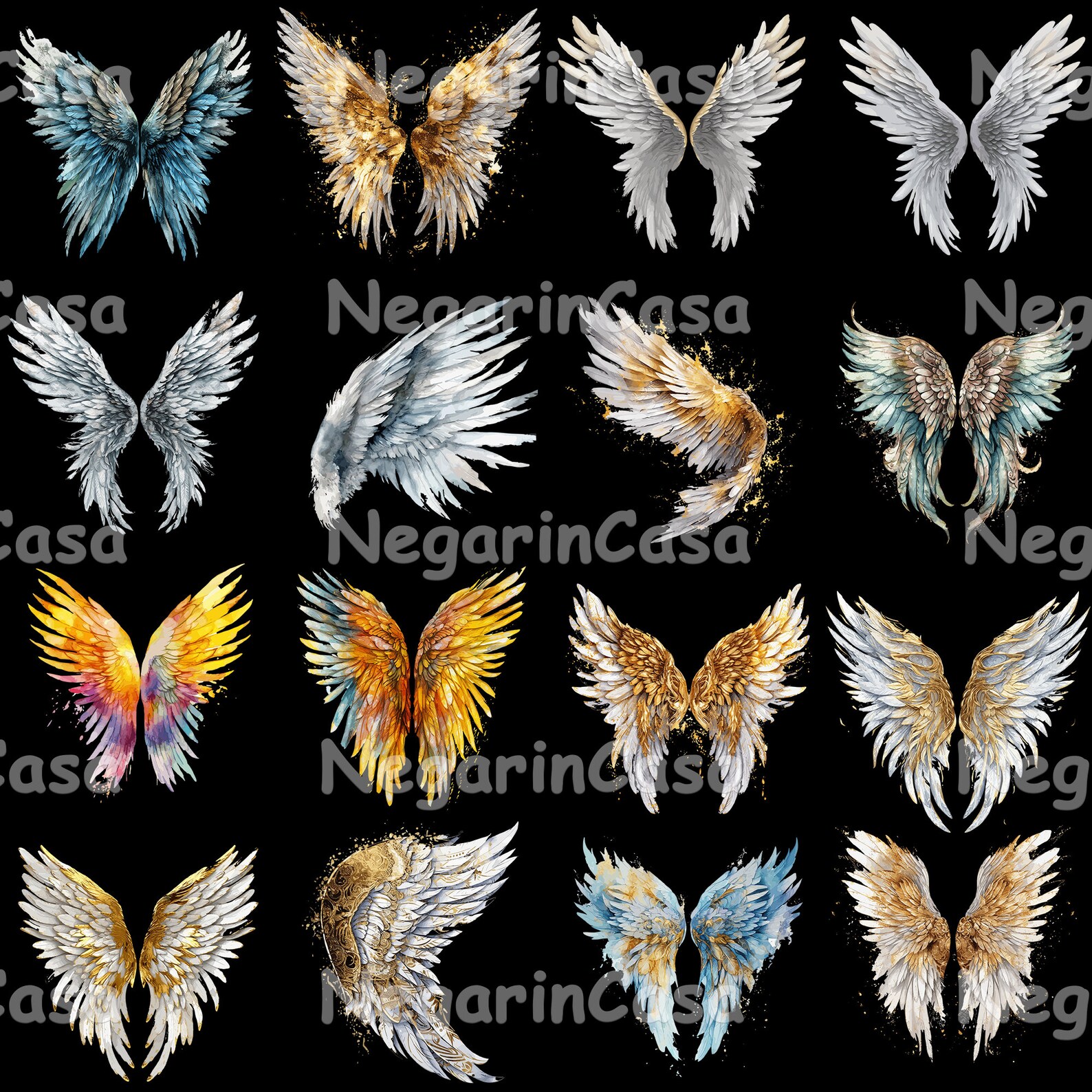 Watercolor Floral Angel Wings, Angel Wings Clipart, Watercolor Floral ...