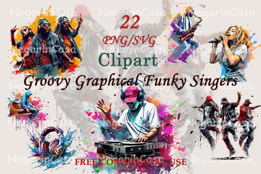 Funky Singer Clipart – Retro Groovy Music PNG, Hip Hop Art Set - Etsy