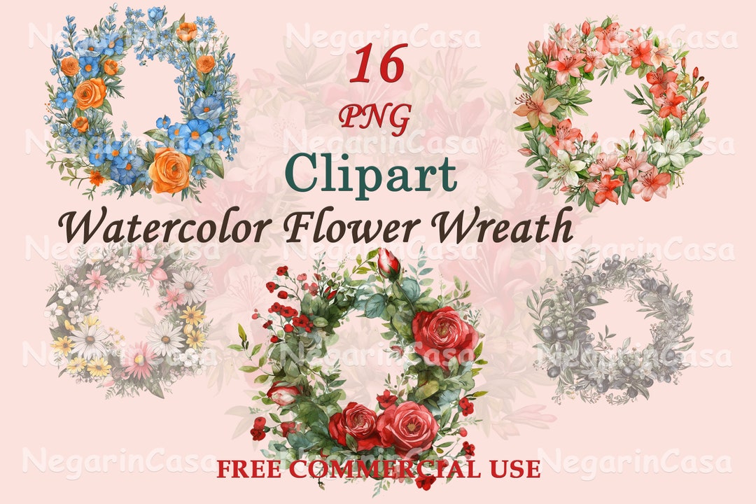 Watercolor Flower Wreath , Watercolor Flower Wreath Clipart, Watercolor ...
