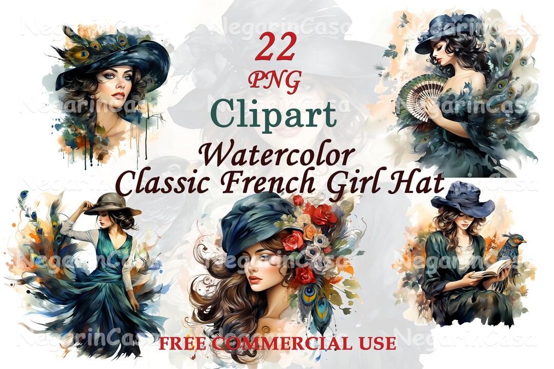 Elegant Watercolor Classic French Girl Hat - Digital Download, Chic Hat ...