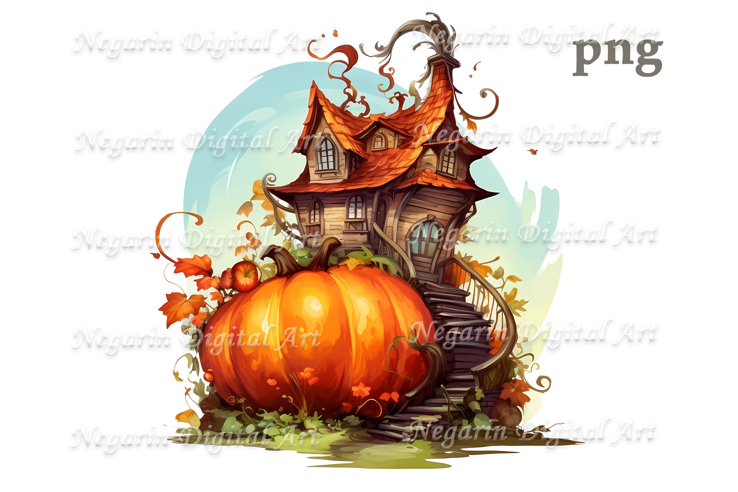 Pumpkin House Clipart – Watercolor Autumn Cottage PNG Set - Etsy