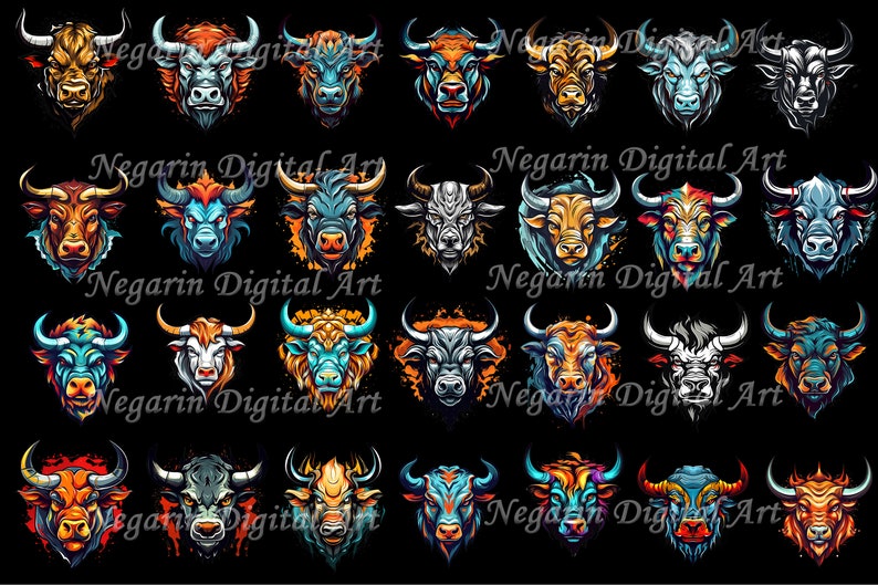 Watercolor Bull Logoart Clipart, Digital Download, Bull Illustrations ...