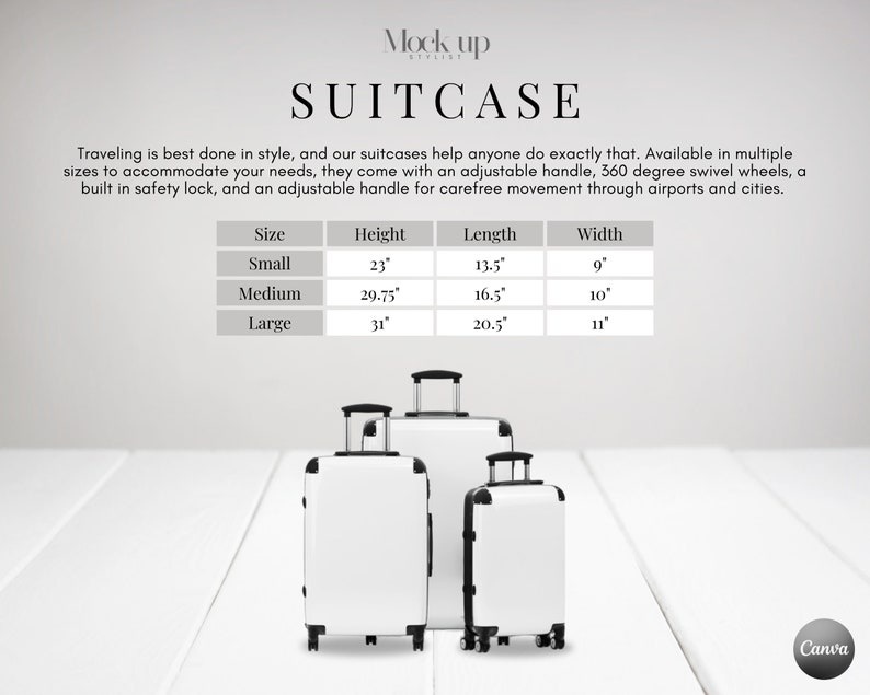 Suitcase Size Chart // Printify Size Chart // Suitcase Mockup - Etsy