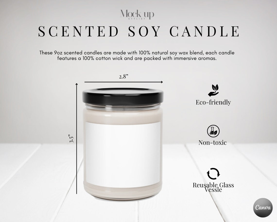 Candle Mockup // Candle Size Chart // Jar Candle Mockup // Soy Candle ...