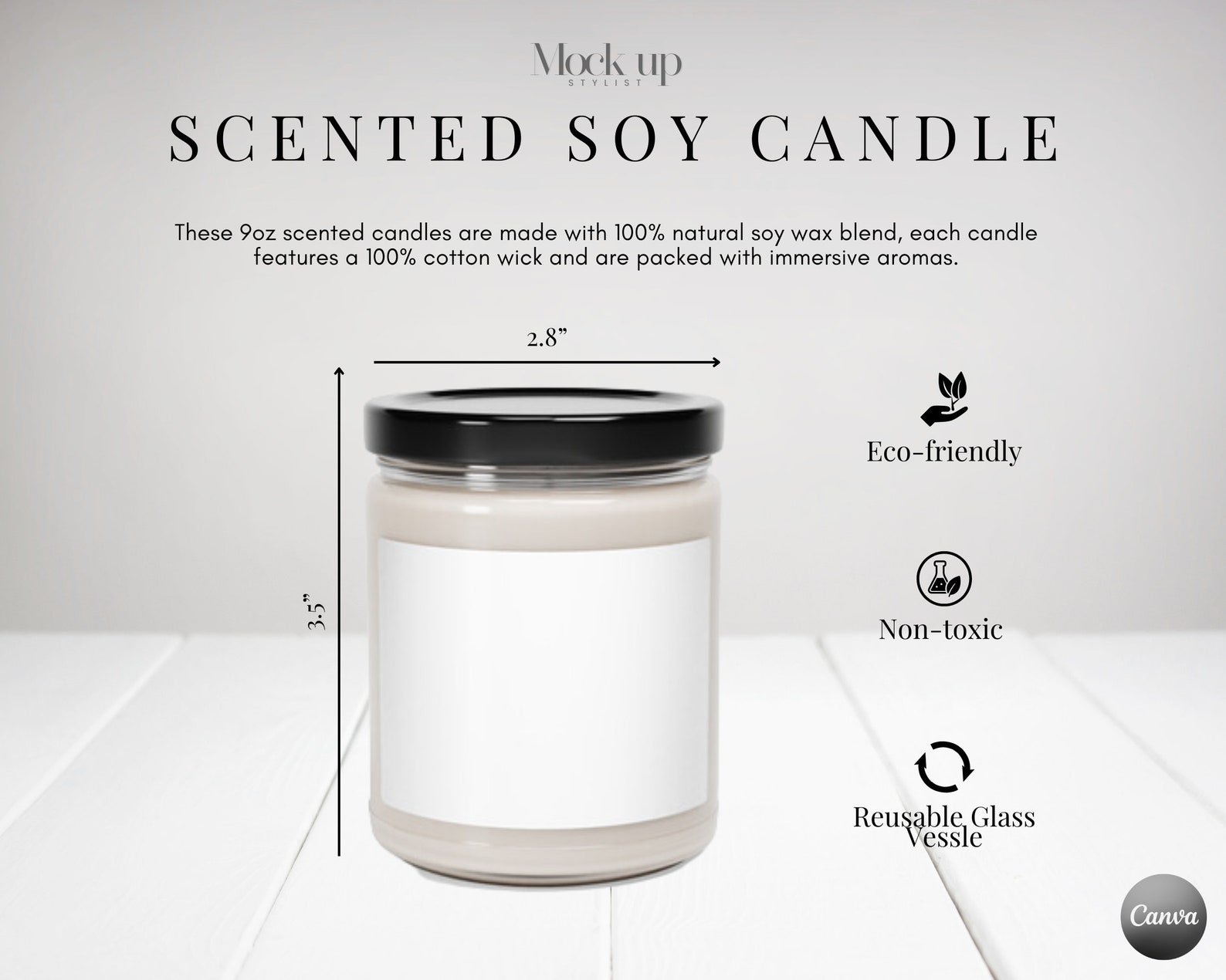Candle Mockup // Candle Size Chart // Jar Candle Mockup // Soy Candle ...