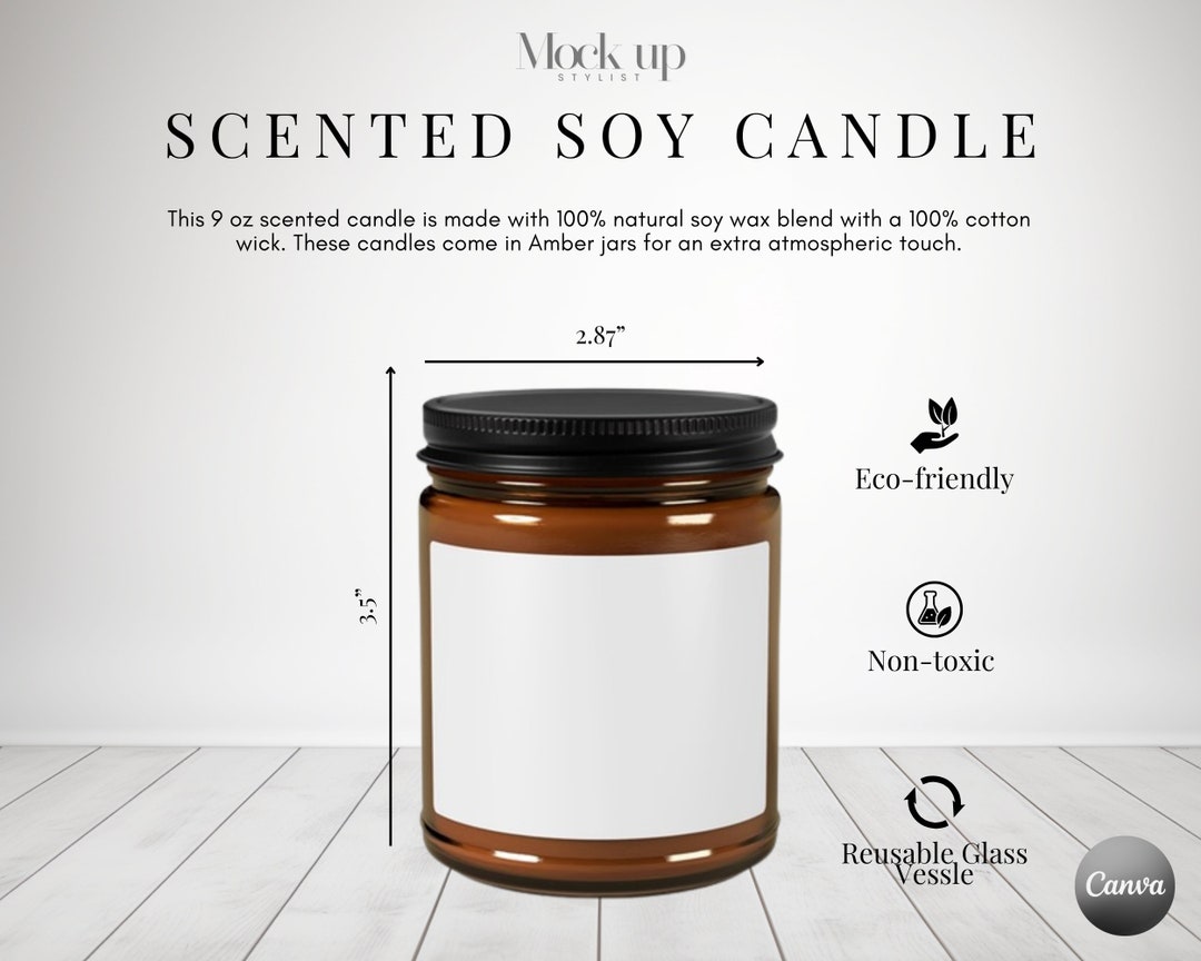 Candle Mockup // Candle Size Chart, Jar Candle Mockup, Soy Candle ...