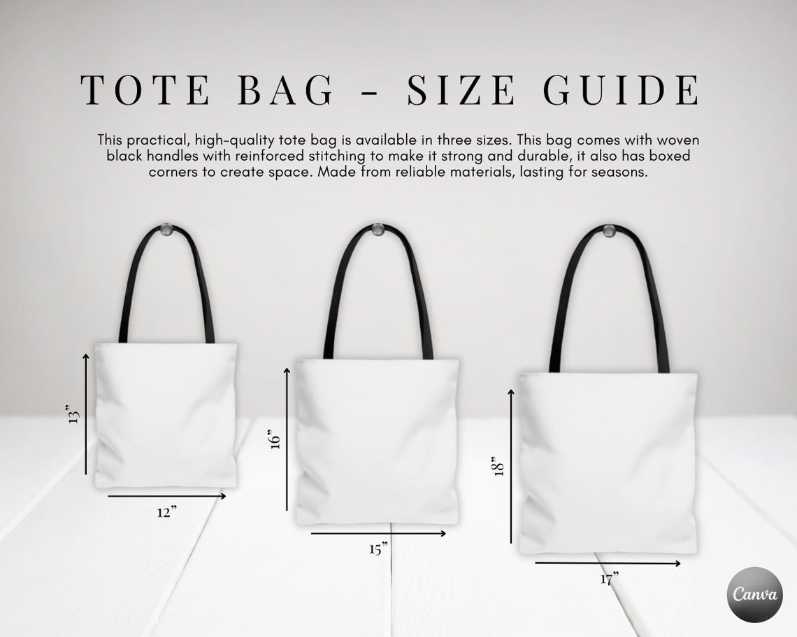 Printify Tote Size Chart // AOP Bag Mockup // Tote Bag Size Chart // Tote Bag Size Chart ...