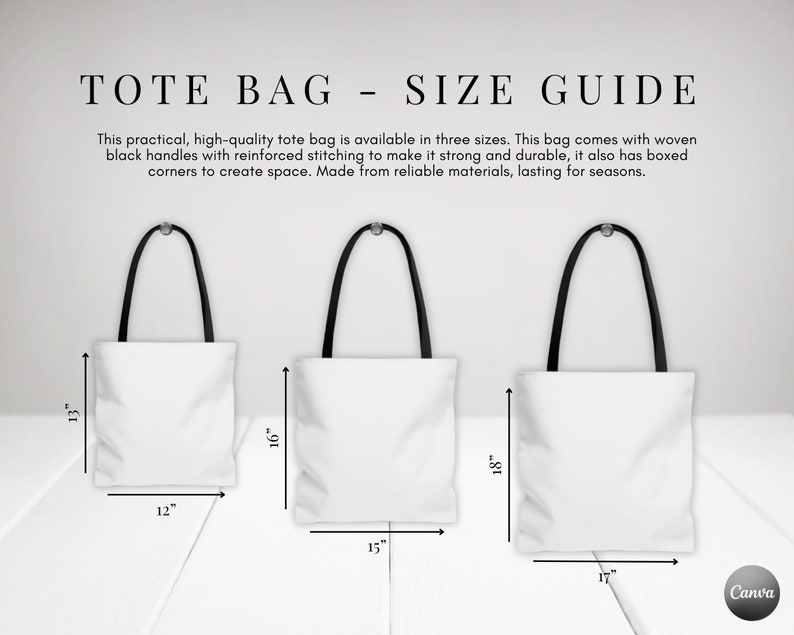 Printify Tote Size Chart // AOP Bag Mockup // Tote Bag Size Chart // Tote Bag Size Chart ...