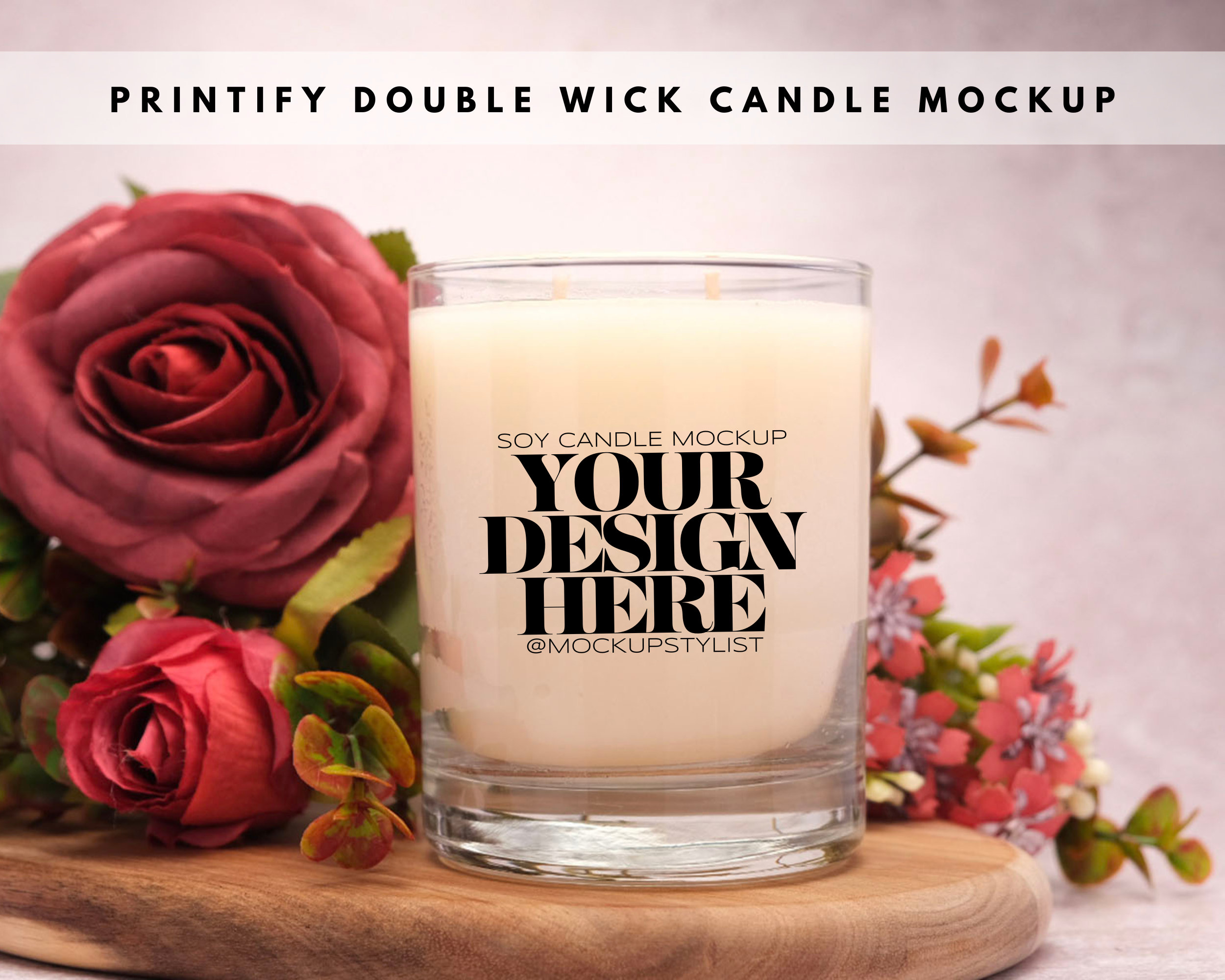 Printify Double Wick Glass Jar Mockup Valentines Candle Mockup Floral ...