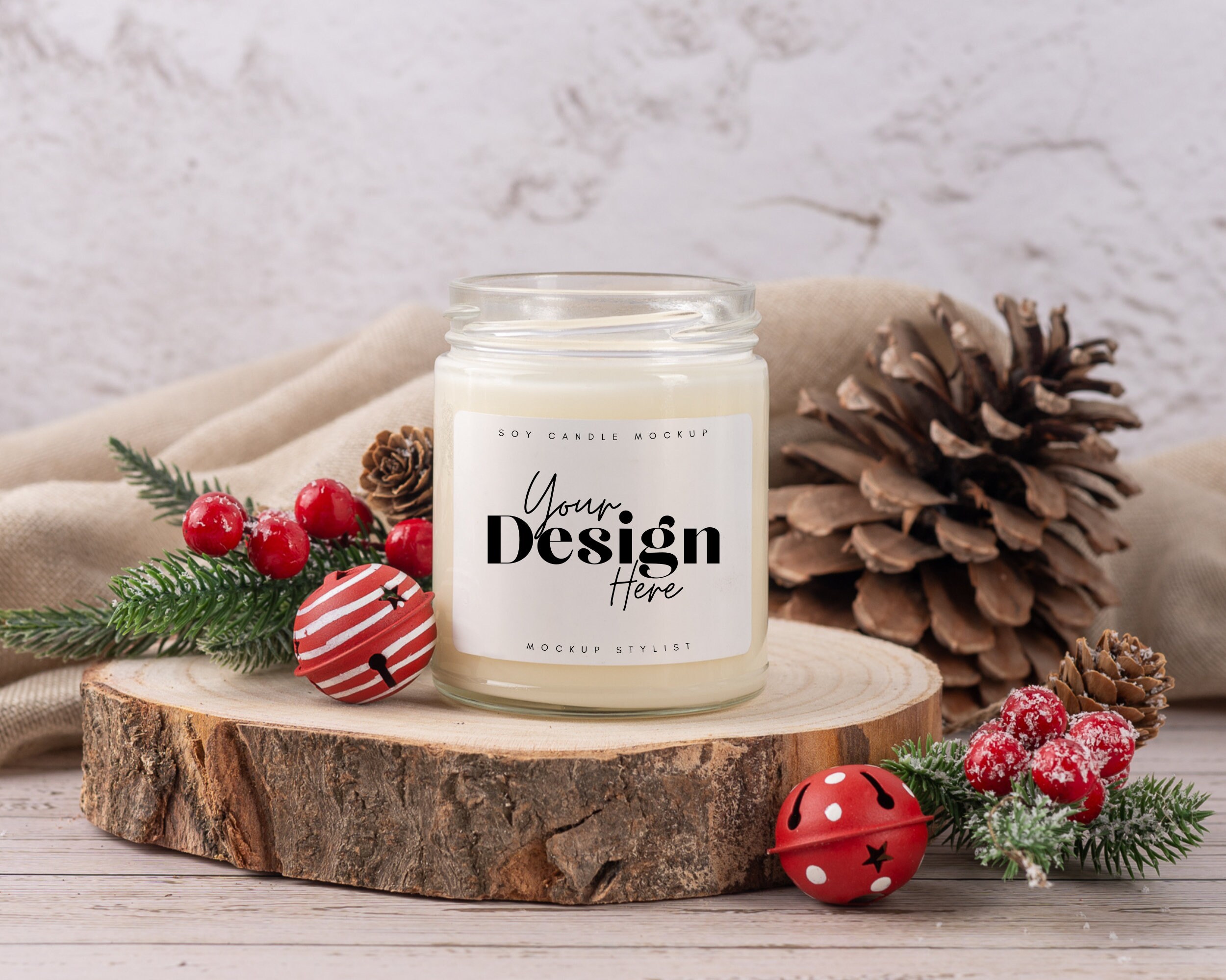 Christmas Candle Mockup // White Candle Jar Mockup // 9oz Soy Candle ...