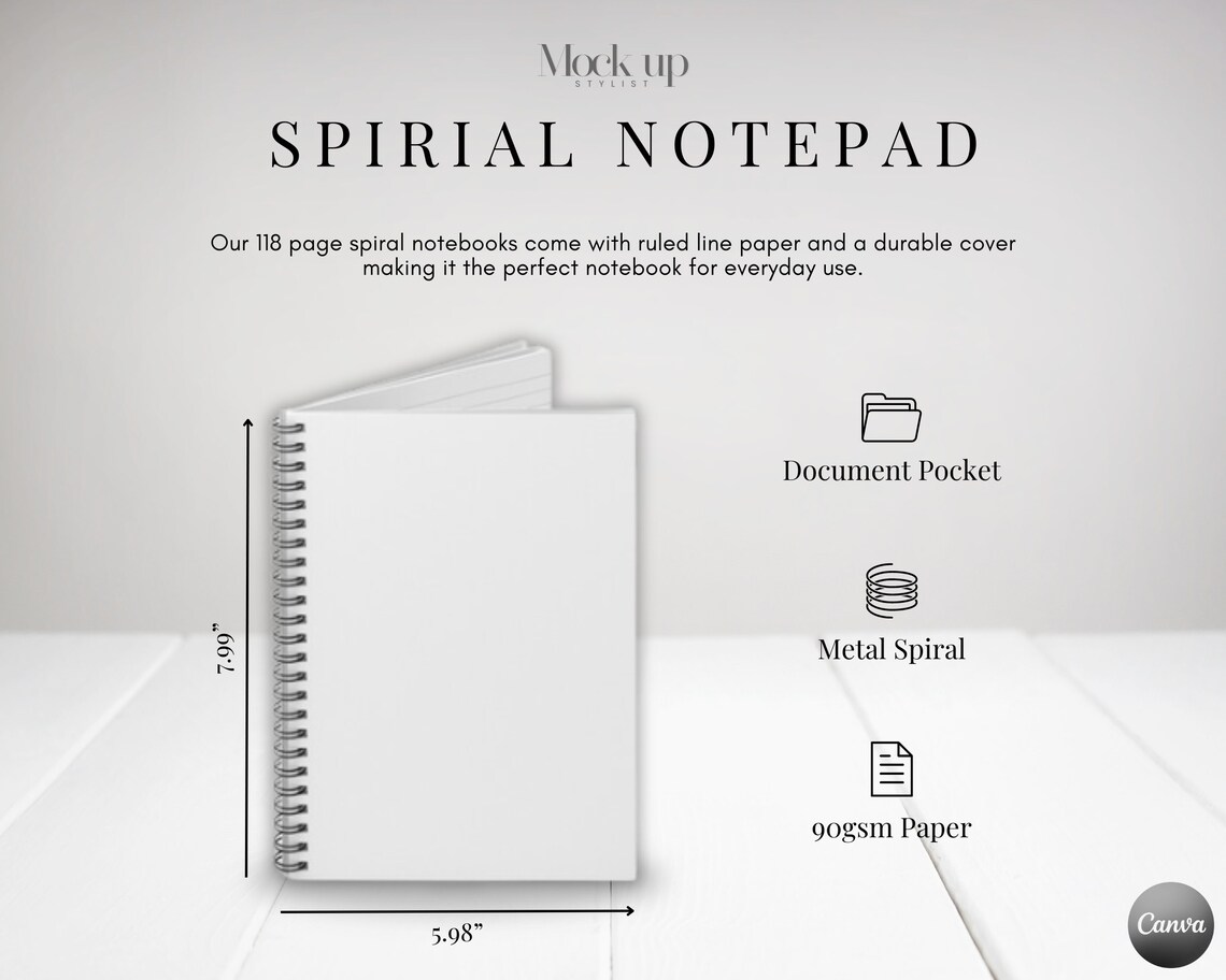Spiral Notebook Mockup Size Chart // Notebook Size Chart // Printify ...