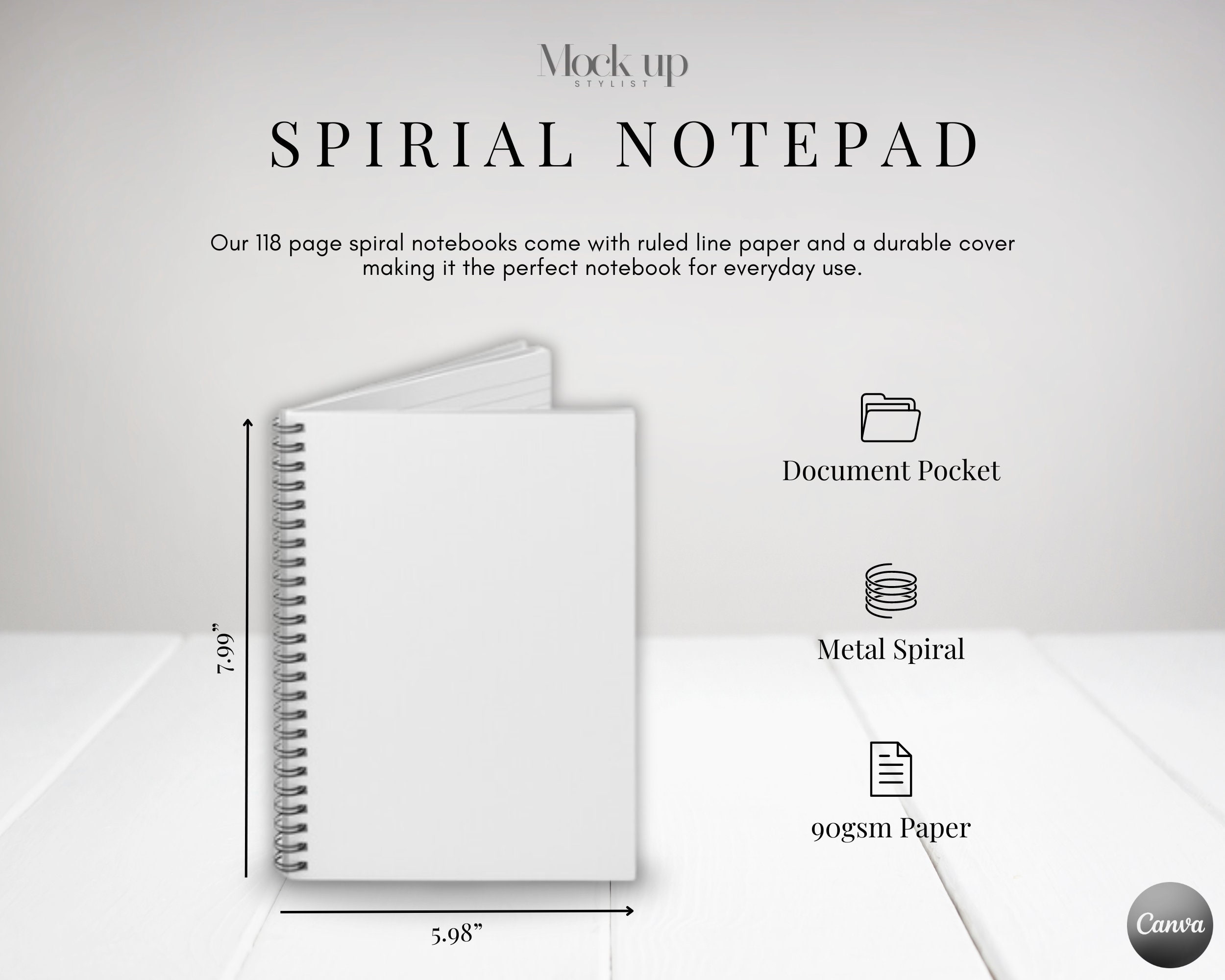 Spiral Notebook Mockup Size Chart // Notebook Size Chart // Printify ...