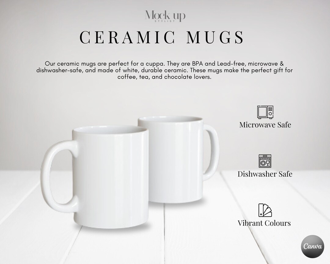 White Mug Mockup // Ceramic Mug Information Chart // Coffee Mug Mockup ...