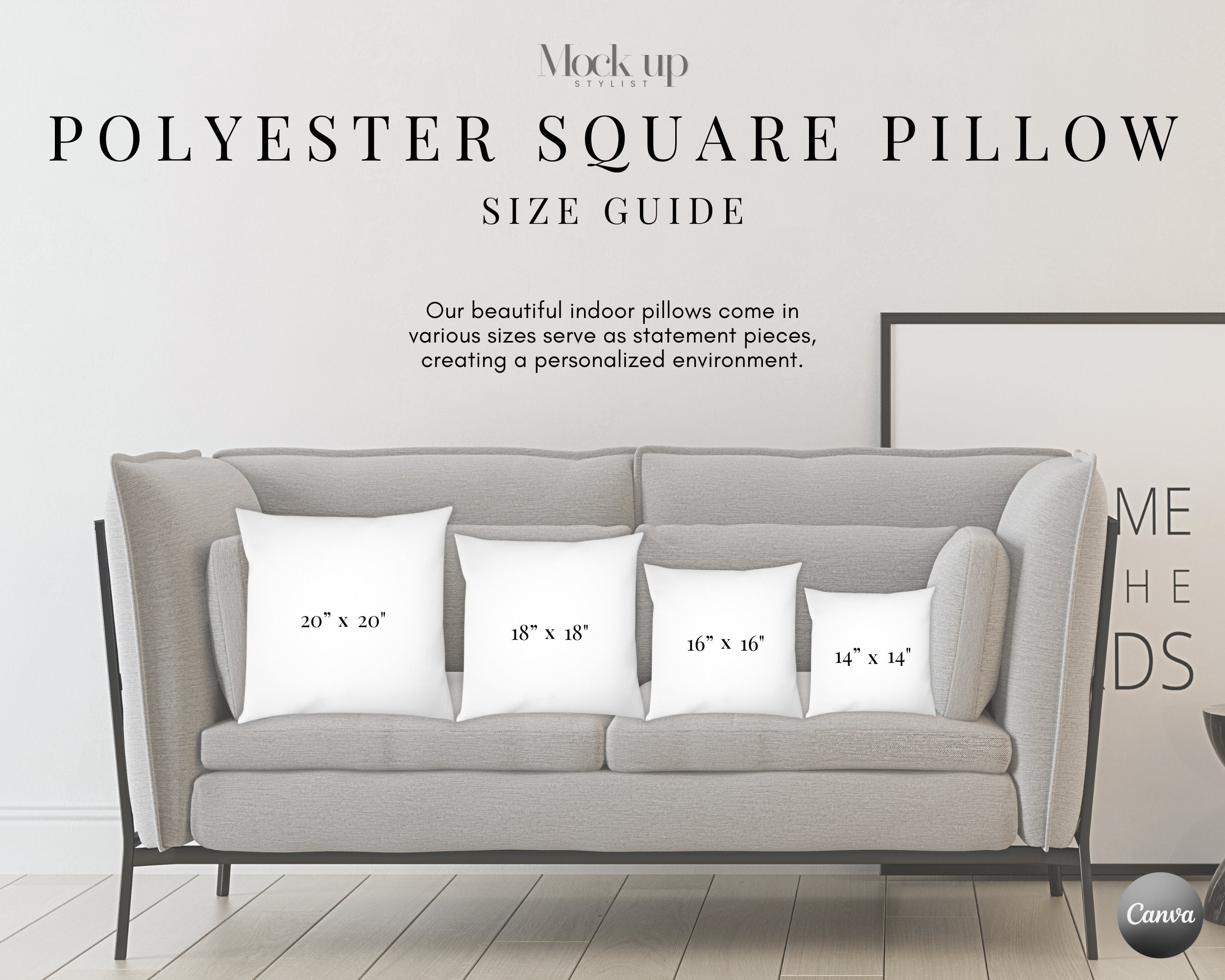 Pillow Mockup Size Guide // Printify Square Pillow Mockup // Generic ...