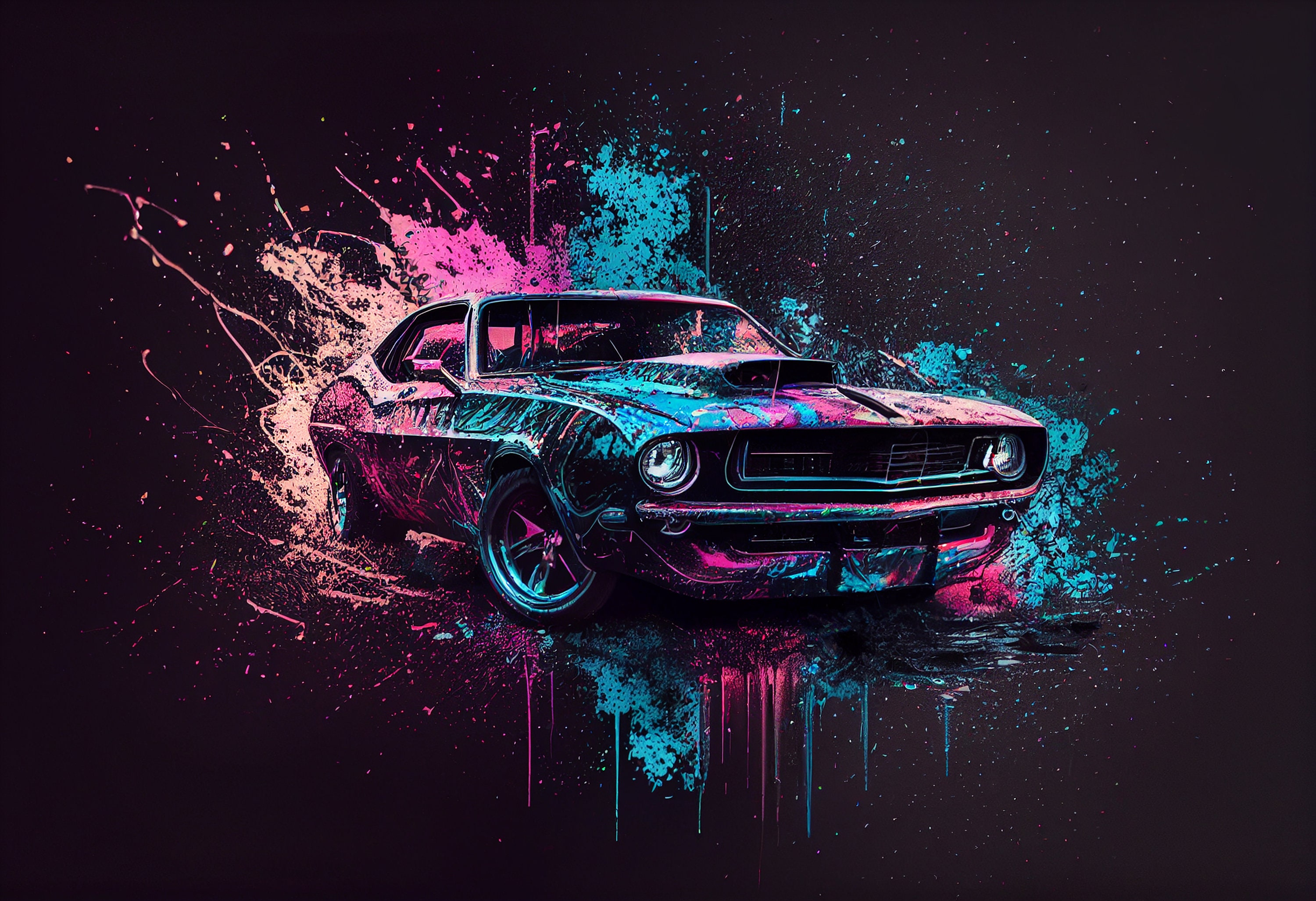 Muscle Car With Blue and Pink Splash High-quality Printable Wall Art ...