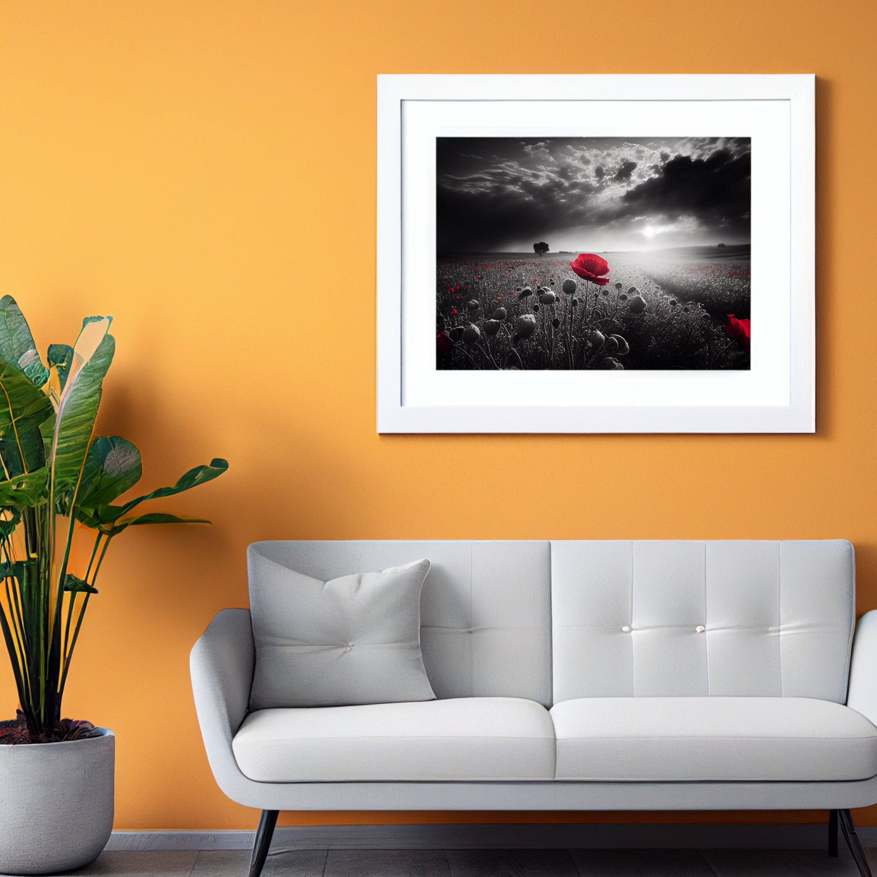 Monochrome Poppy Field Digital Wall Art Printable Black and White ...