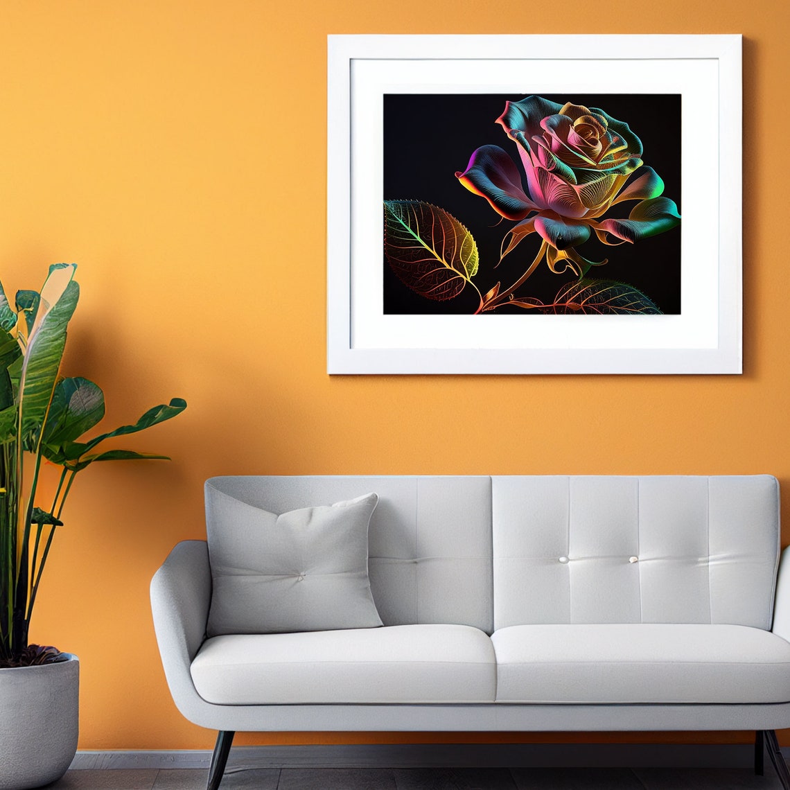 Fluorescent Pink and Gold Rose Digital Art Printable Wall Décor With ...