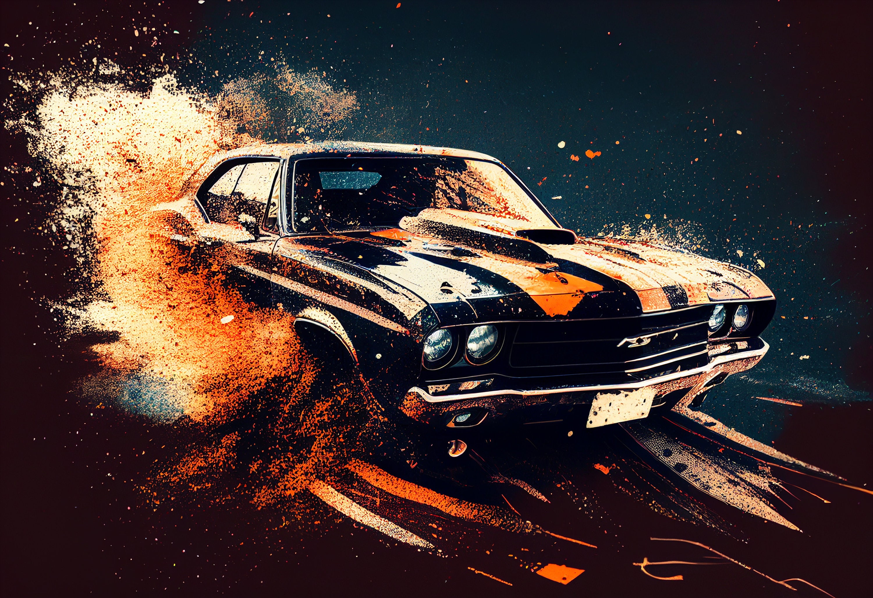 Orange Muscle Car Digital Art High-quality Printable Wall Decor With ...