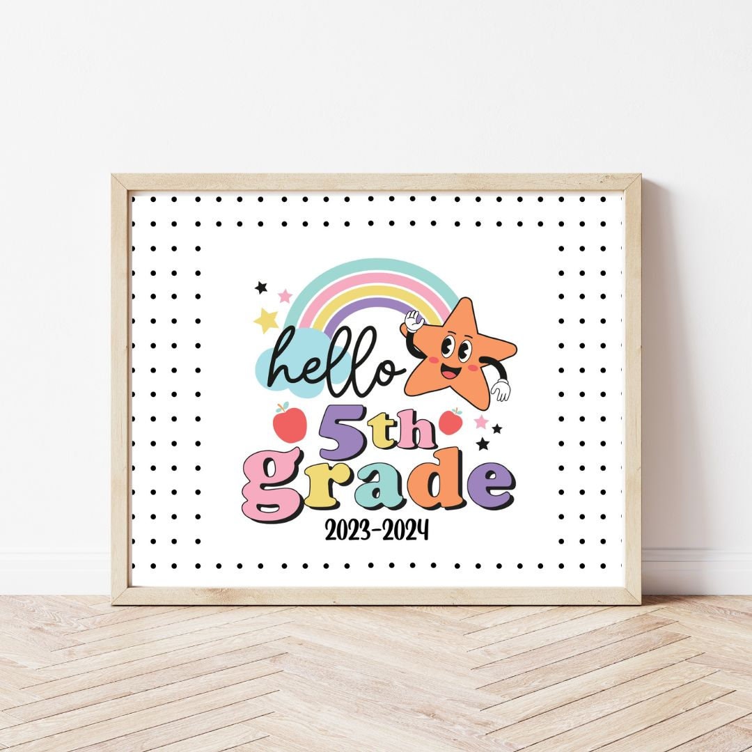 Hello 5th Grade Sign, First Day of 5th Grade Sign, First Day of Fifth ...
