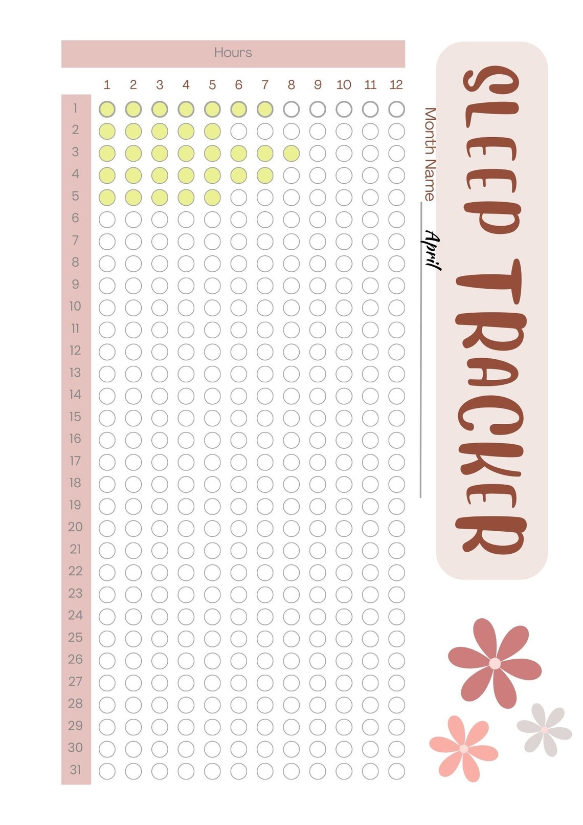 Printable Sleep Tracker, Monthly Sleep Chart, Printable Sleep Log ...