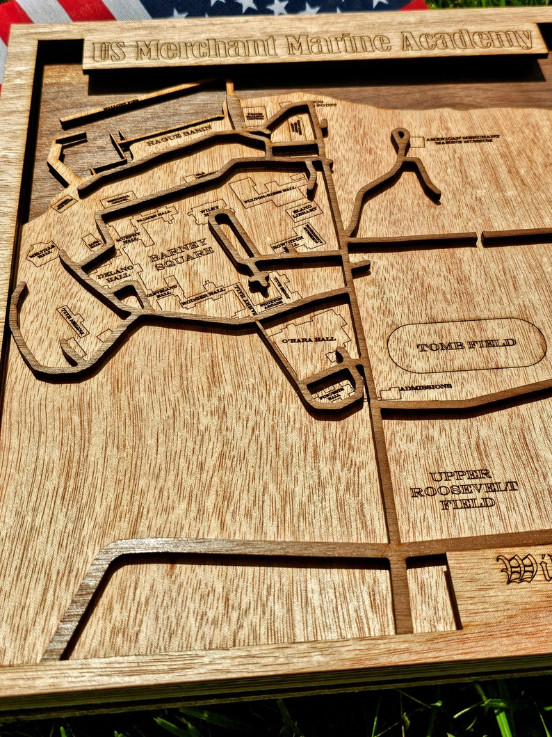 US Merchant Marine Academy Layered Map Engraving - Etsy