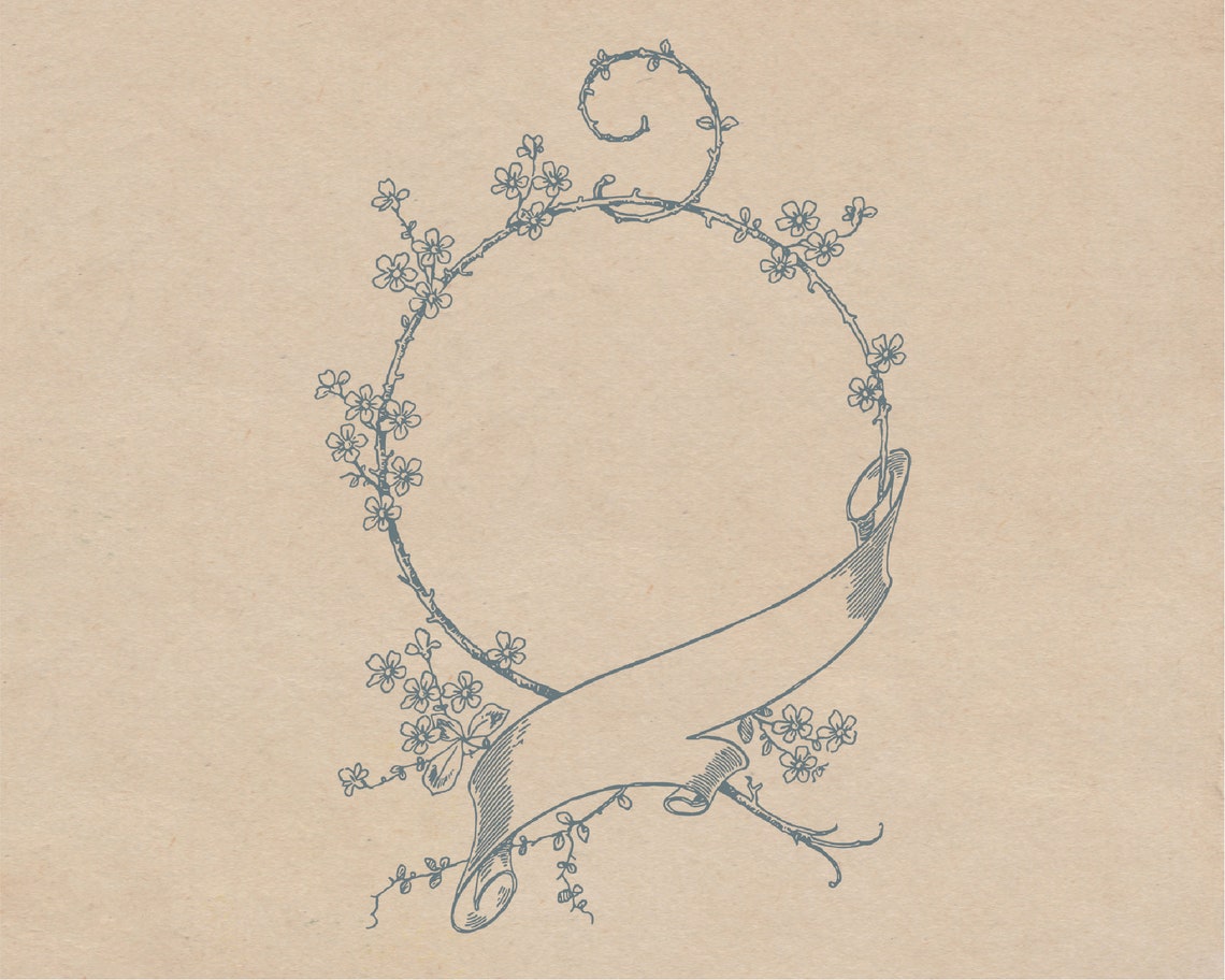 Vintage Printable Circle Floral Border Illustration, Line Art, JPG, PNG ...