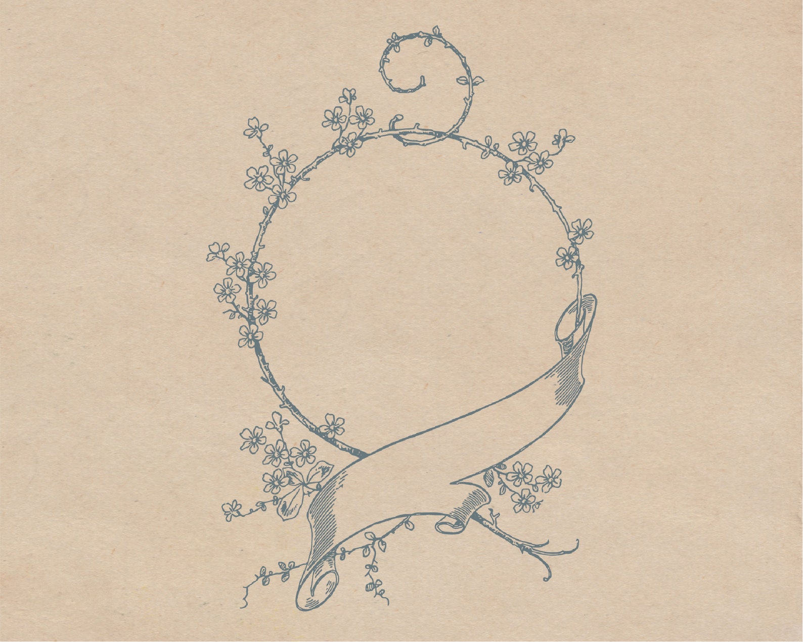 Vintage Printable Circle Floral Border Illustration, Line Art, JPG, PNG ...