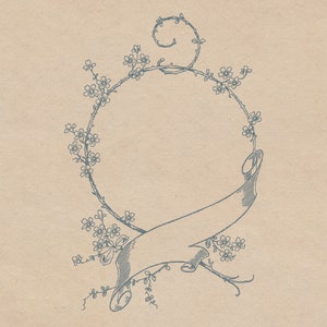 Vintage Printable Circle Floral Border Illustration, Line Art, JPG, PNG ...