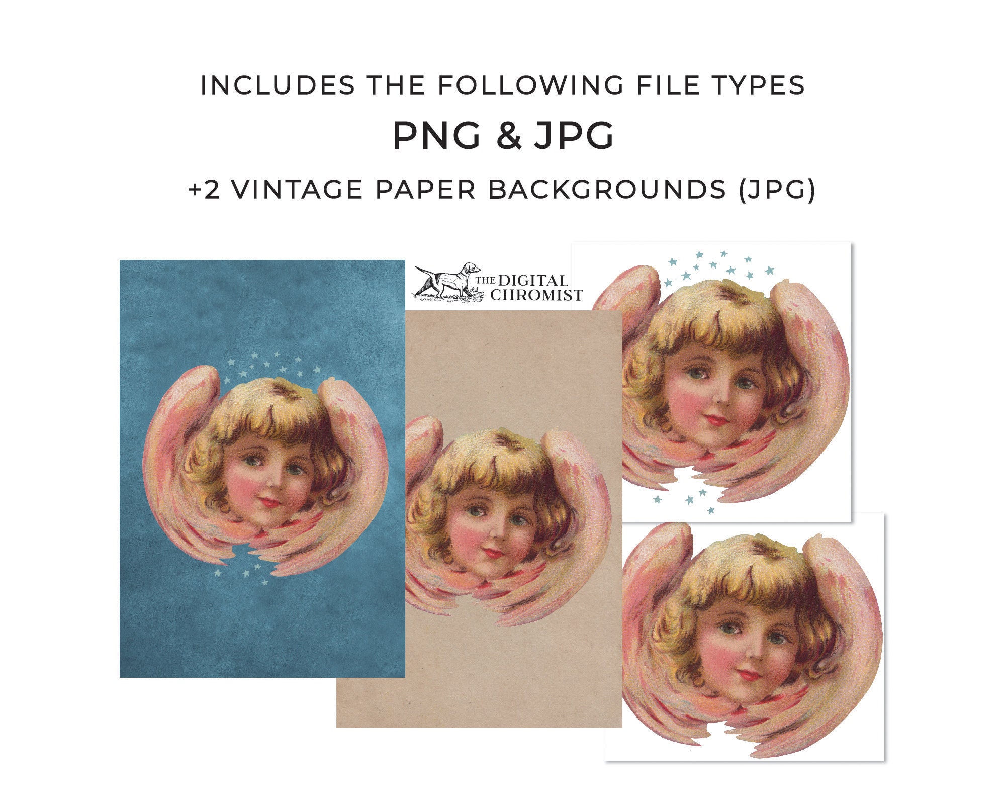 Vintage Printable Angel Face, Christmas Holiday Clip Art, JPG, PNG ...