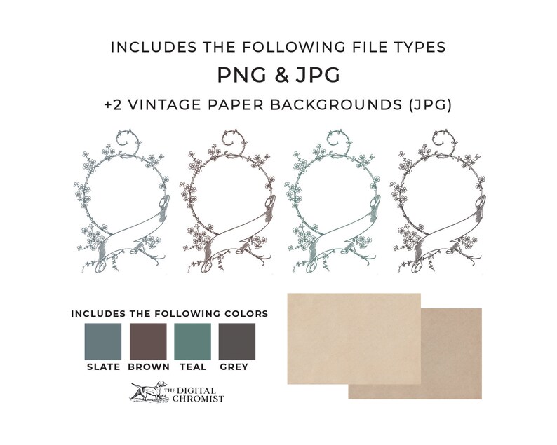 Vintage Printable Circle Floral Border Illustration, Line Art, JPG, PNG ...