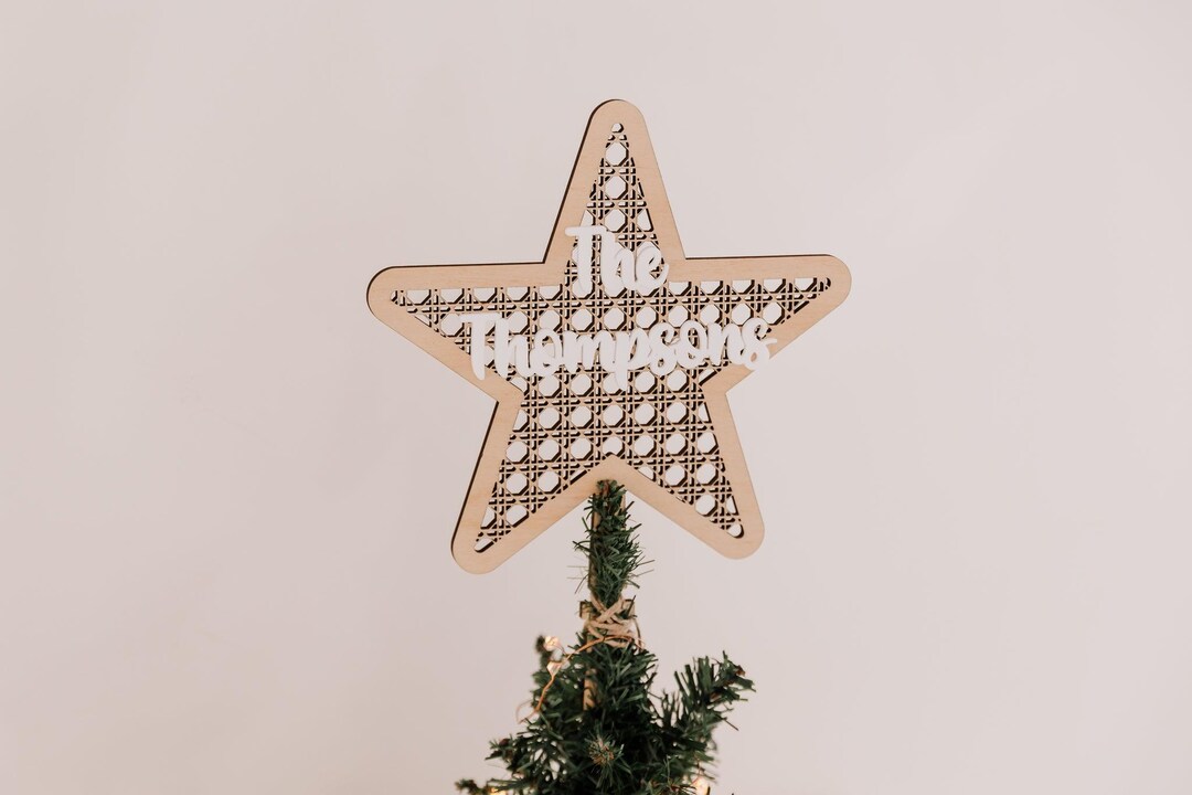 Rattan Christmas Tree Star, Family Christmas Tree Topper, Wooden Custom ...
