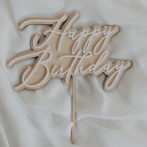 Happy Birthday Double Layer Cake Topper, Wooden and Acrylic Cake Topper ...