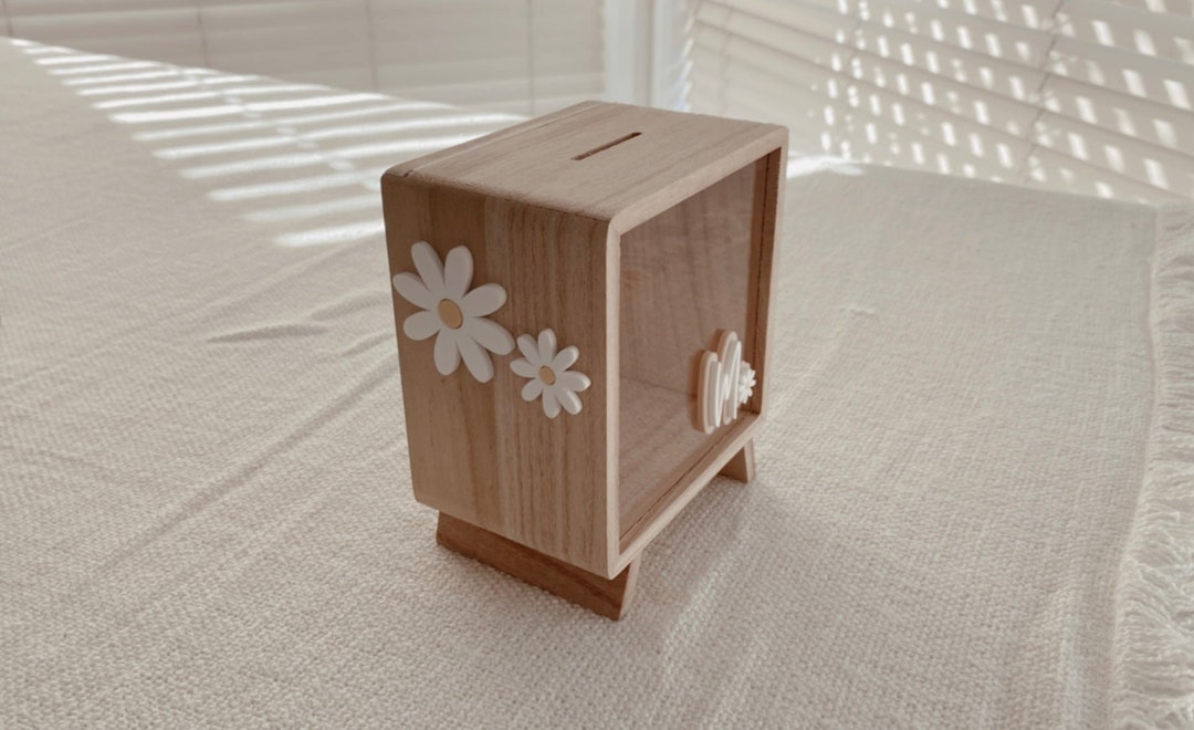Money Box Piggy Bank Personalised Daisy, Wooden Kids Money Box ...