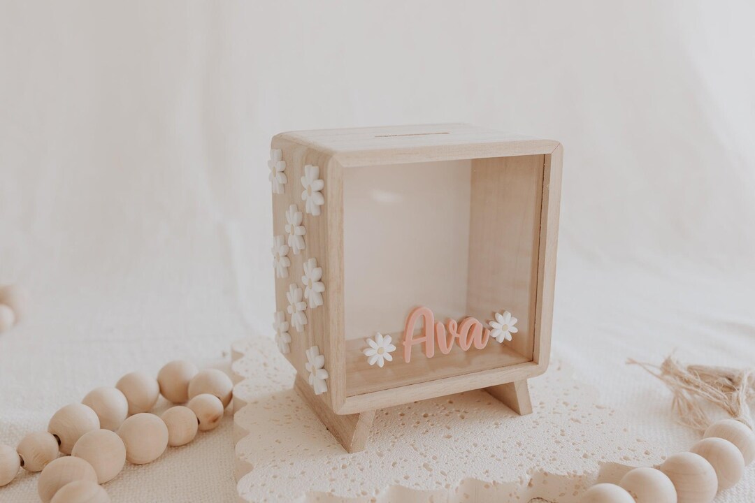 Money Box Piggy Bank Personalised Name Daisy Design, Kids Money Box ...