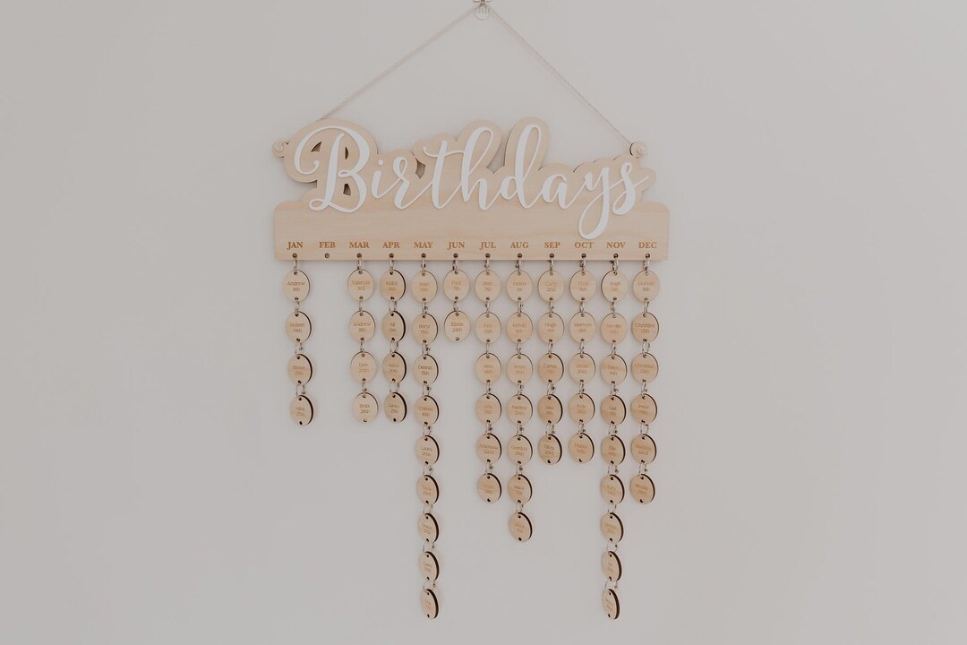 Birthday Calendar Wall Hanging - Pine and Acrylic, Birthdays, Wooden ...