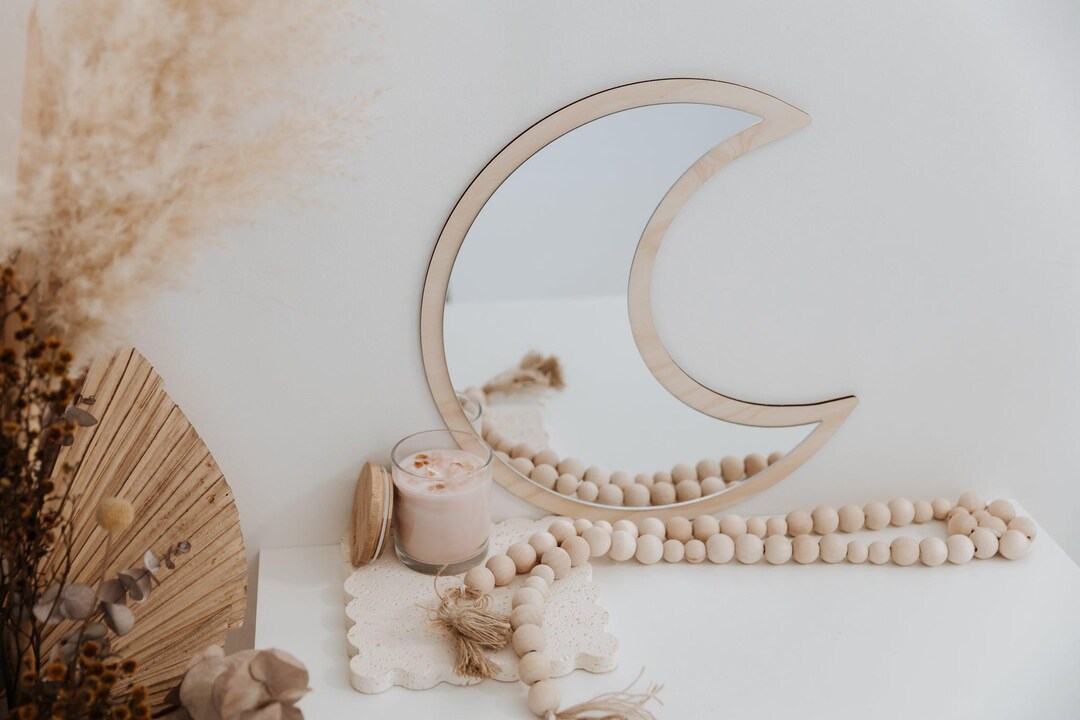 Crescent Moon Mirror 38cm Wood or Acrylic Backing, Multiple Colour ...